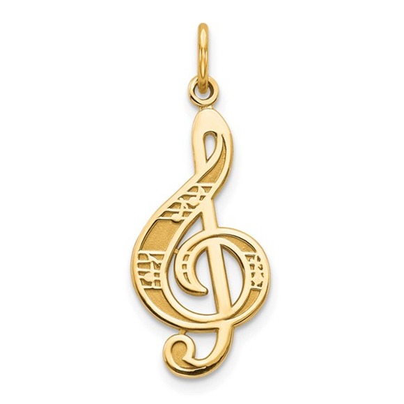 Jewelry | Chain Included Solid 1k Yellow Gold Treble Clef Music Note ...